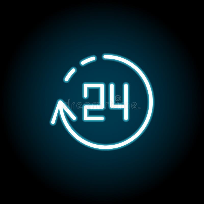 24 Hour Blue Neon Icon. Simple Thin Line, Outline Vector of Time Icons ...