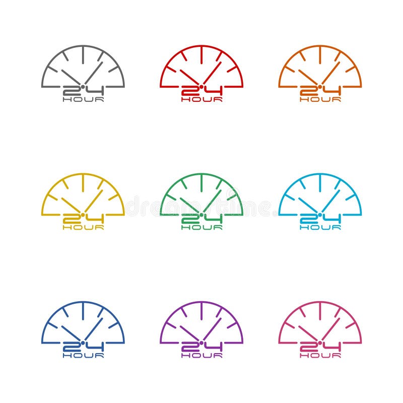 24 Hour Clock Icon. Color Set Stock Vector - Illustration of client ...