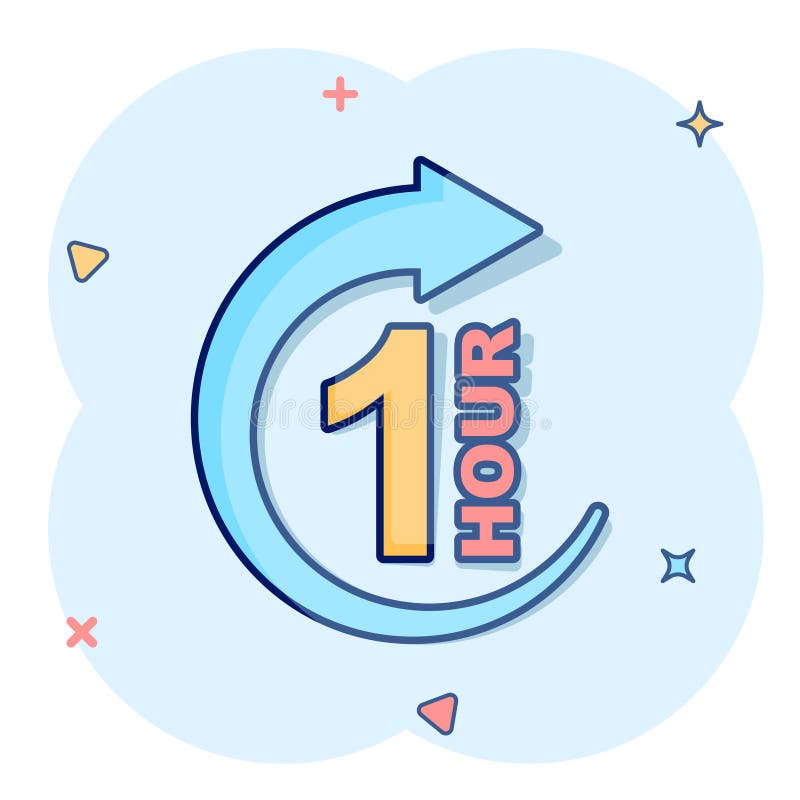 1 Hour Clock Icon in Comic Style. Timer Countdown Cartoon Vector ...