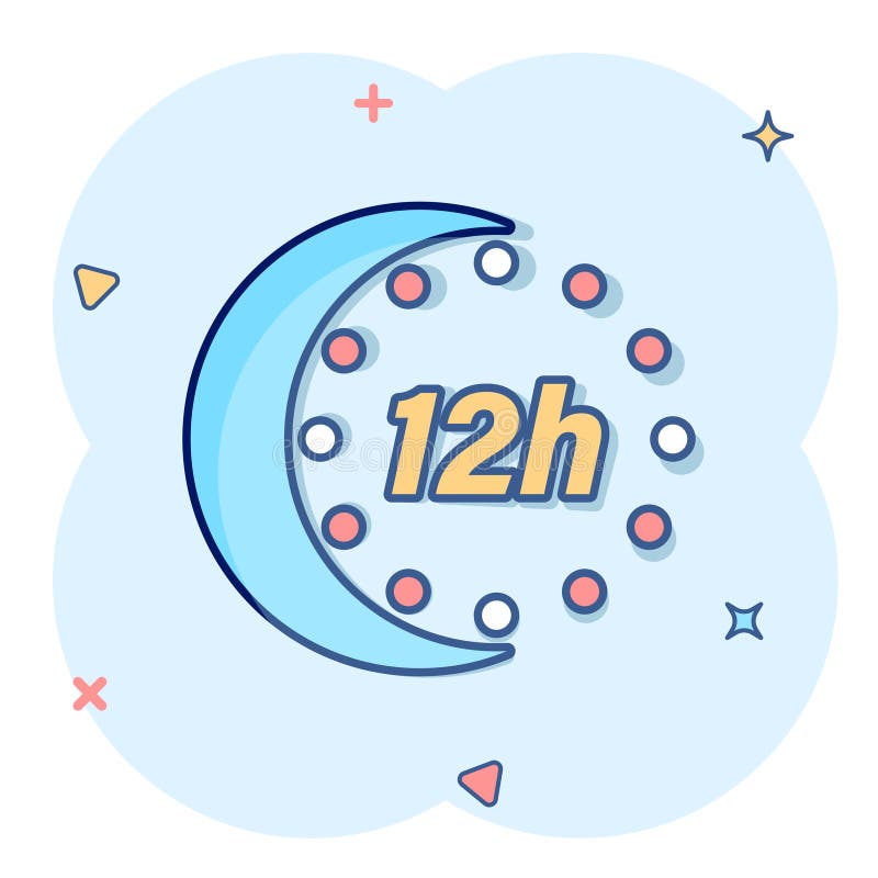 12 Hour Clock Icon in Comic Style. Timer Countdown Cartoon Vector ...
