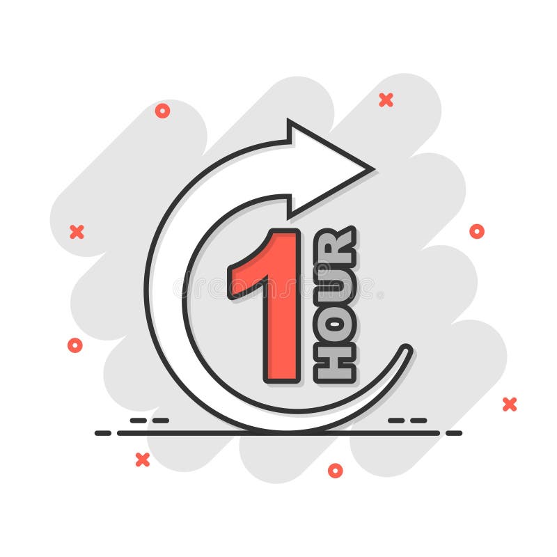 1 Hour Clock Icon in Comic Style. Timer Countdown Cartoon Vector ...