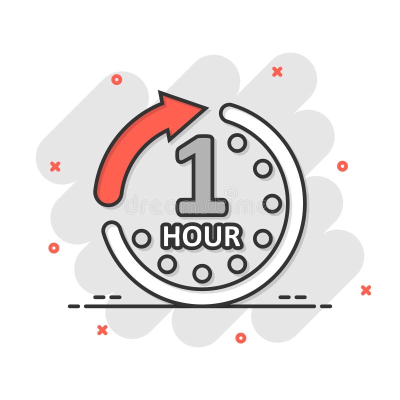 1 Hour Clock Icon in Comic Style. Timer Countdown Cartoon Vector ...