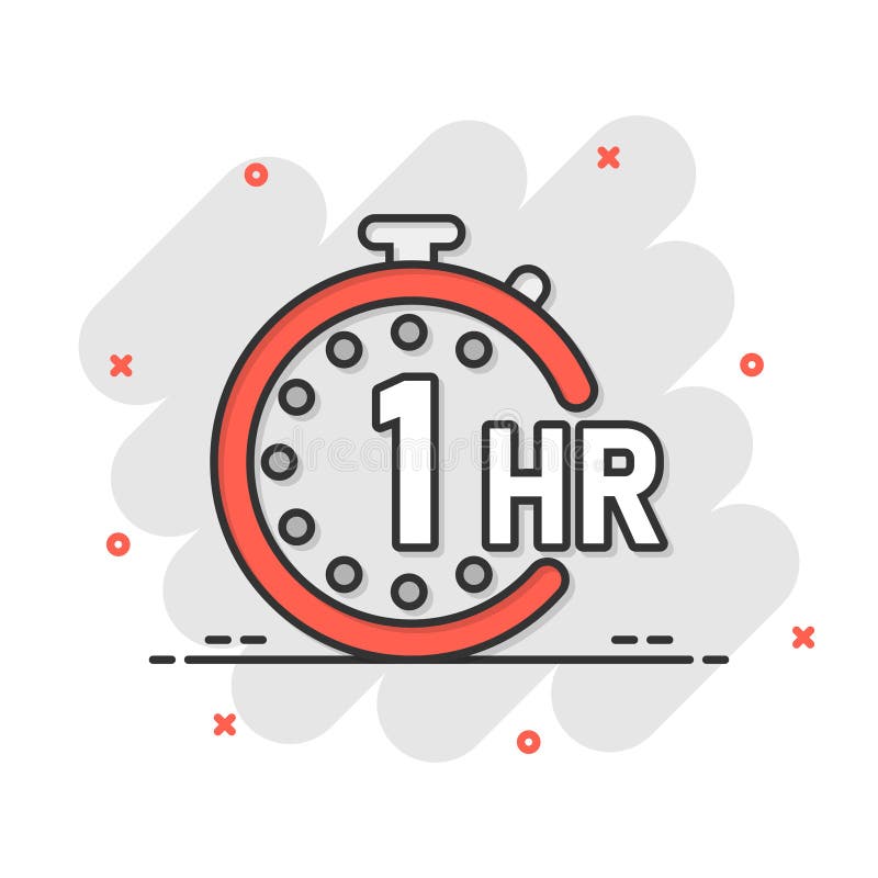 1 Hour Clock Icon in Comic Style. Timer Countdown Cartoon Vector ...