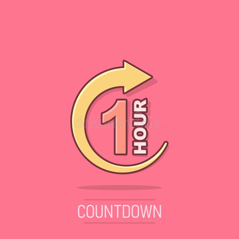 1 Hour Clock Icon in Comic Style. Timer Countdown Cartoon Vector ...