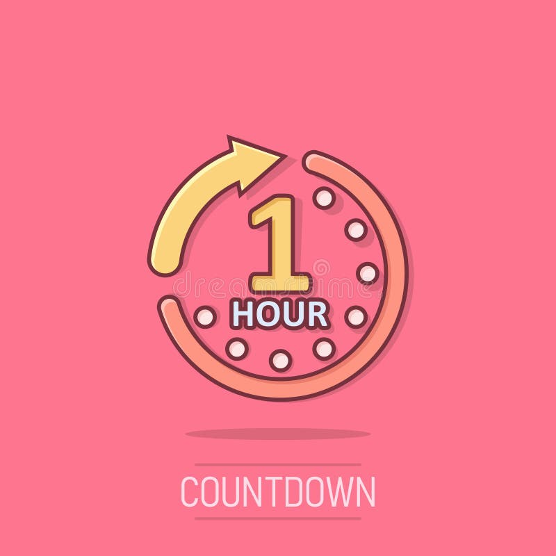 1 Hour Clock Icon in Comic Style. Timer Countdown Cartoon Vector ...