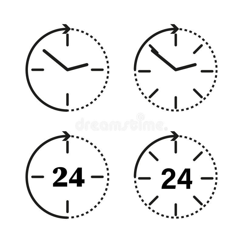 24 Hour Clock Icons. Vector Time Symbols. Minimalist Clock Design ...