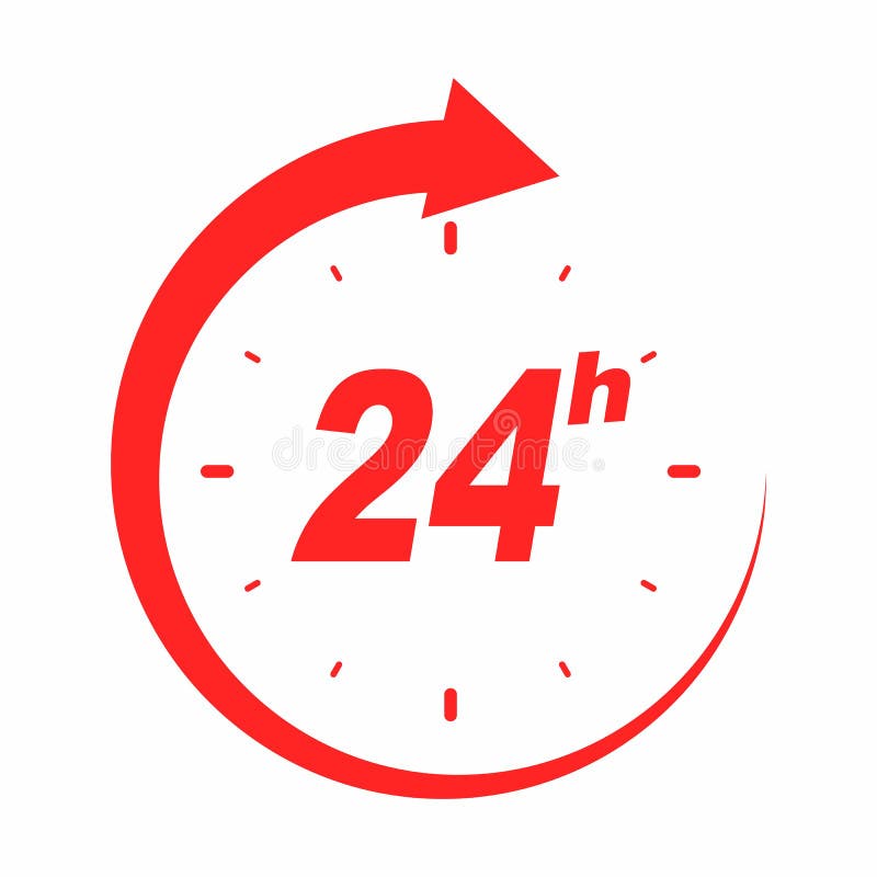 24 Hour Clock with Right Arrow Stock Illustration - Illustration of ...