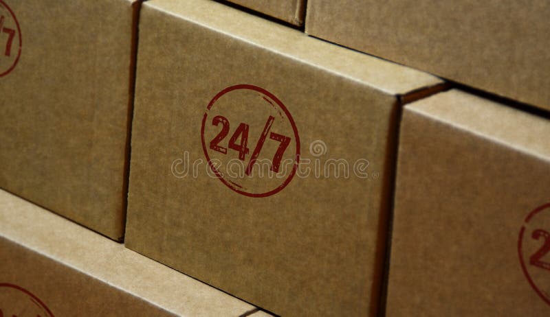 24 by 7 Round the Clock Stamp and Stamping Stock Photo - Image of hours ...