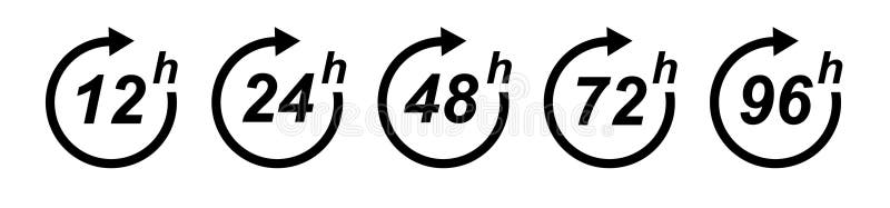 Hour Icon 12, 24, 48 and 72 Hours Clock Arrow. Fast Service Work Time ...