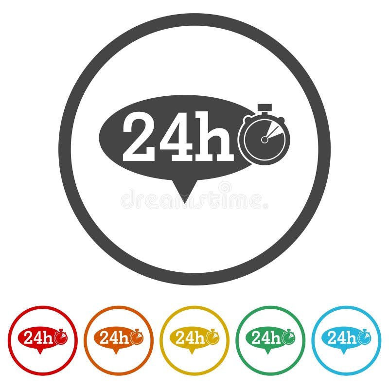 24 Hour Logo. Set Icons in Color Circle Buttons Stock Vector ...