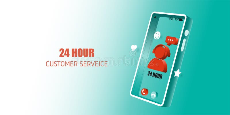 24 Hour Online Customer Service on Mobile Application. Vector ...
