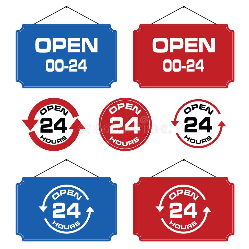 24 Hour Open Icon Signboard Design Set Illustration Stock Vector ...