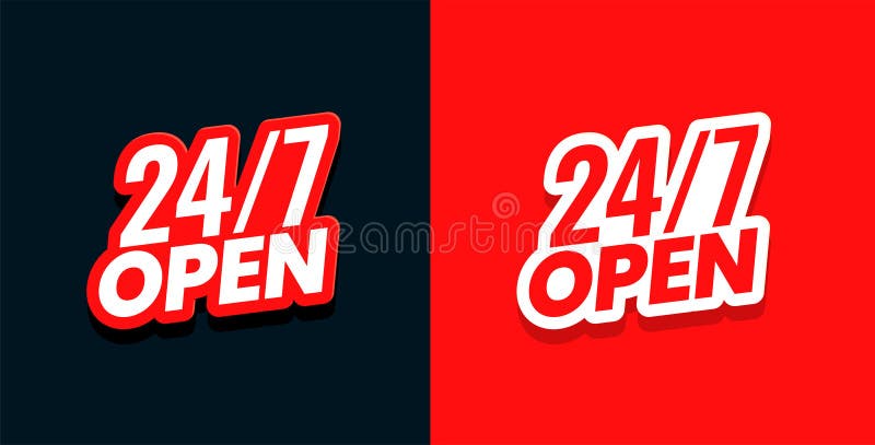24 Hour Open Service Red Sticker Template Business Promo Stock Vector ...