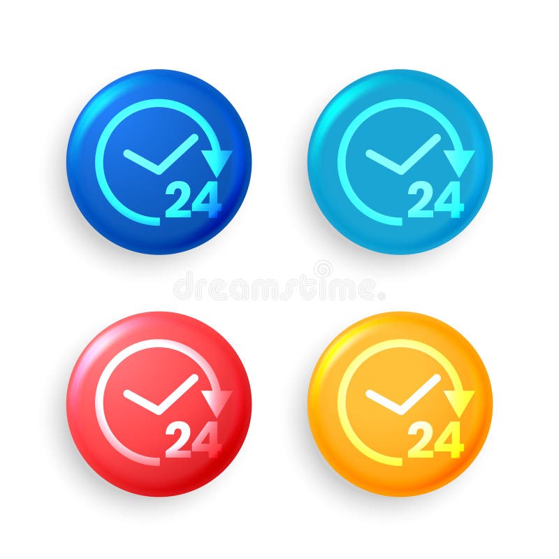 24 Hour Service Symbols or Buttons in Four Colors Stock Vector ...