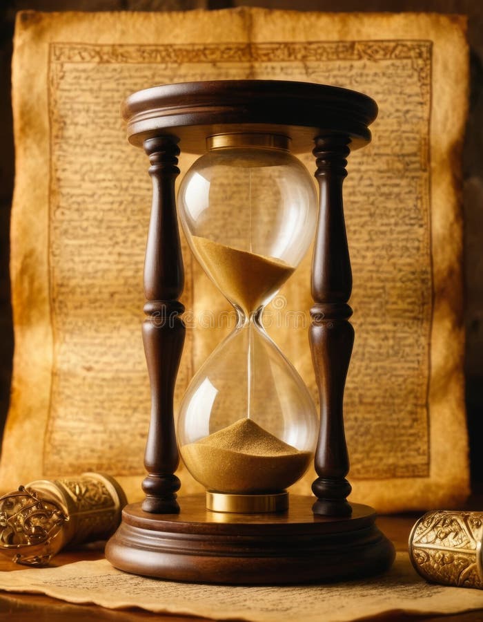 Hourglass on Ancient Scripts Stock Photo - Image of script, timer ...