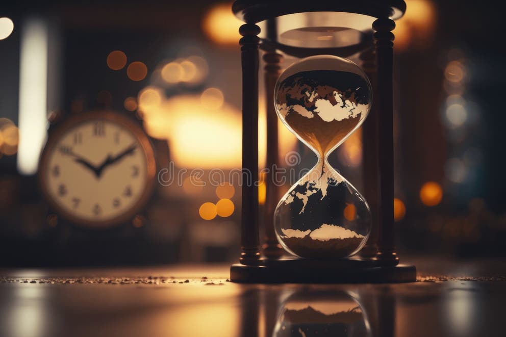 Hourglass in the Background of the Unfocused Map. Generative AI Stock ...