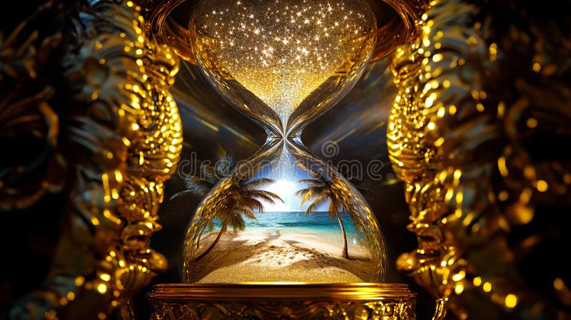 An Hourglass with a Beach Scene Inside Stock Photo - Image of dots ...