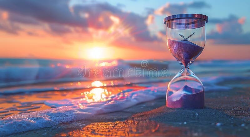 Hourglass on the Beach at Sunset Stock Photo - Image of ocean ...