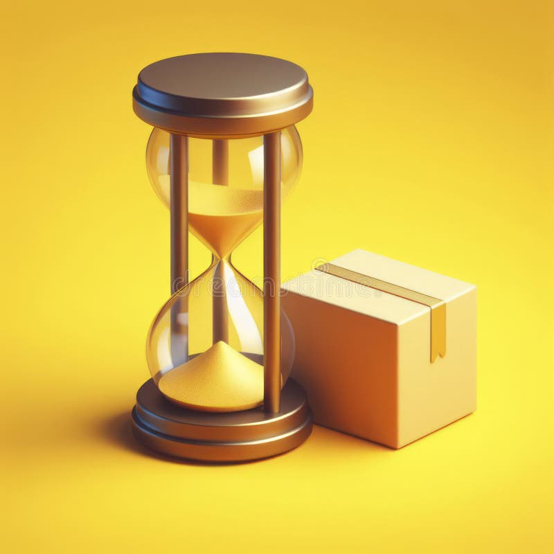 Hourglass and Cardboard Box, Delivery Time Concept 3d Style on Solid ...
