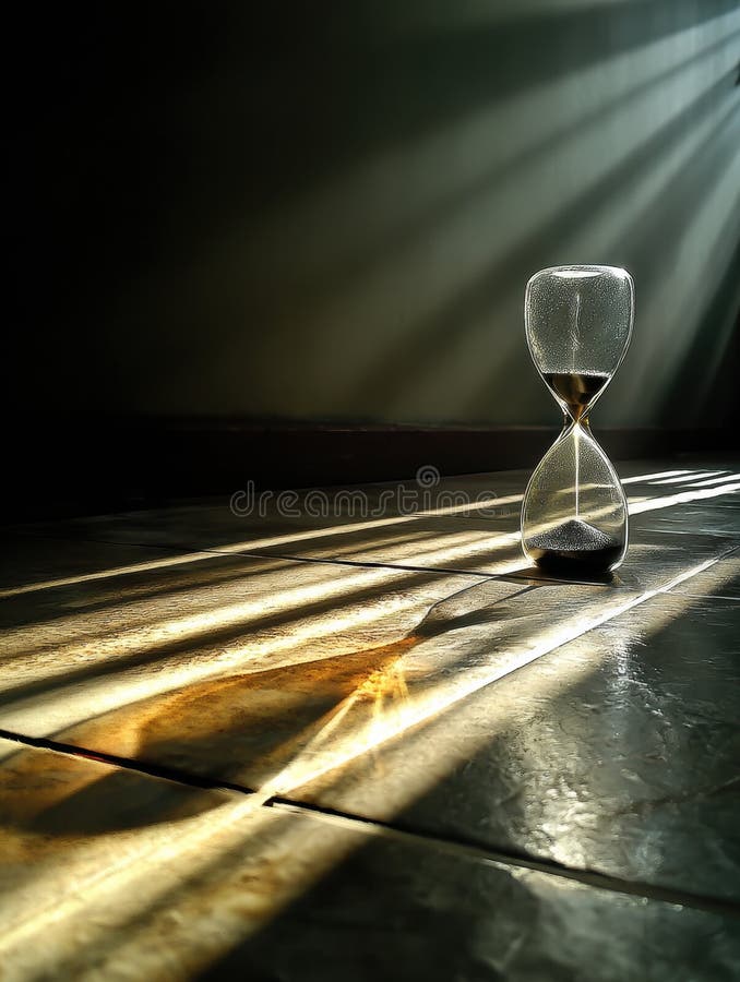 Hourglass Casting Shadow on Floor with Beams of Light Creating a Time ...