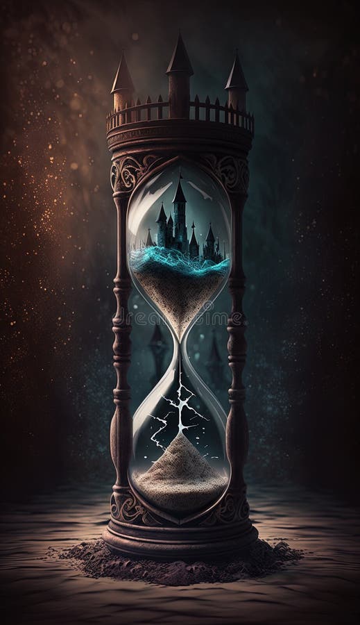 An Hourglass with a Castle Inside of it on a Table. Stock Illustration ...