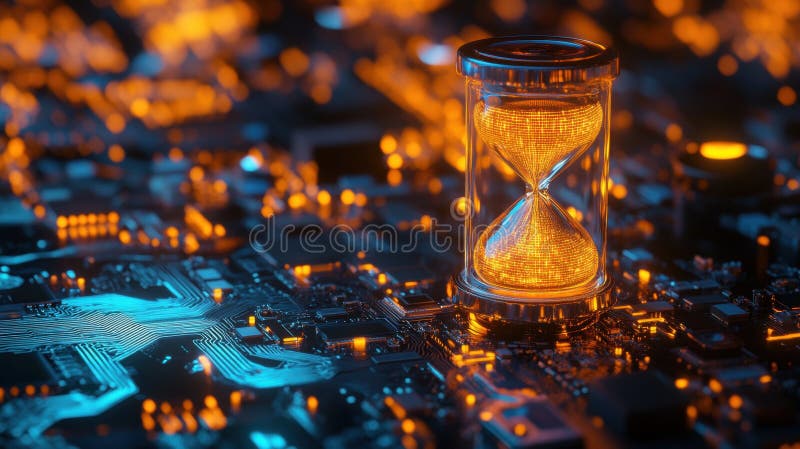 Hourglass on a Circuit Board with Glowing Amber Lights Stock ...