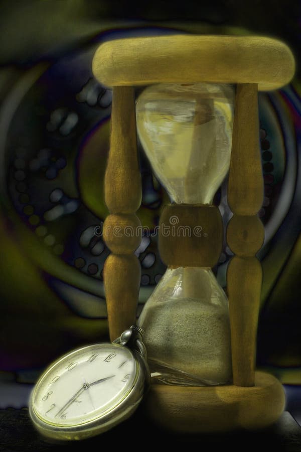 Hourglass and Clock. Night Time Stock Image - Image of minutes ...