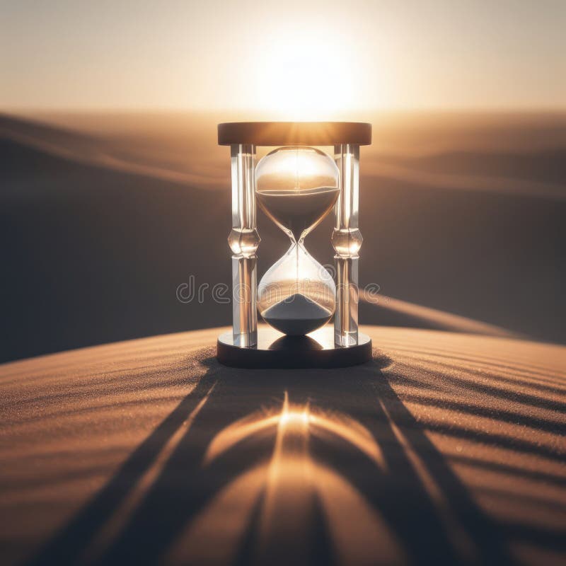 Hourglass Clock on Sand of Desert. Ai Generative Stock Illustration ...