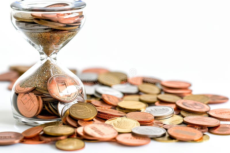 An Hourglass of Coins on a Stack, Reflecting Currency and Money Stock ...