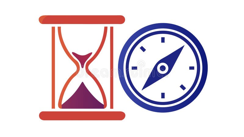 Hourglass with Compass & Clock: Directional Time Management, Vector ...