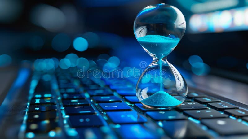 An Hourglass on a Computer Keyboard.AI Generated Image Stock Image ...