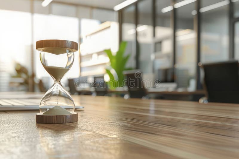 Hourglass Counting Down Time on Table in Office Stock Image - Image of ...