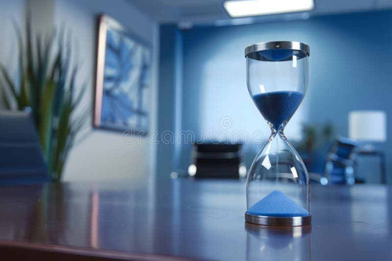 Hourglass Counting Down Time on Table in Office Stock Image - Image of ...
