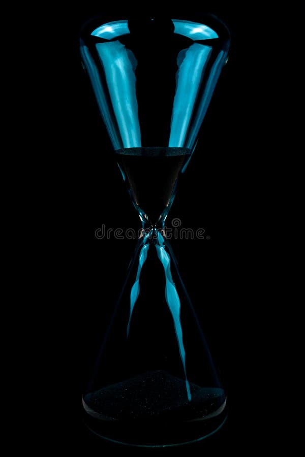 Hourglass in the Dark Time Concept Blue Stock Photo - Image of deadline ...