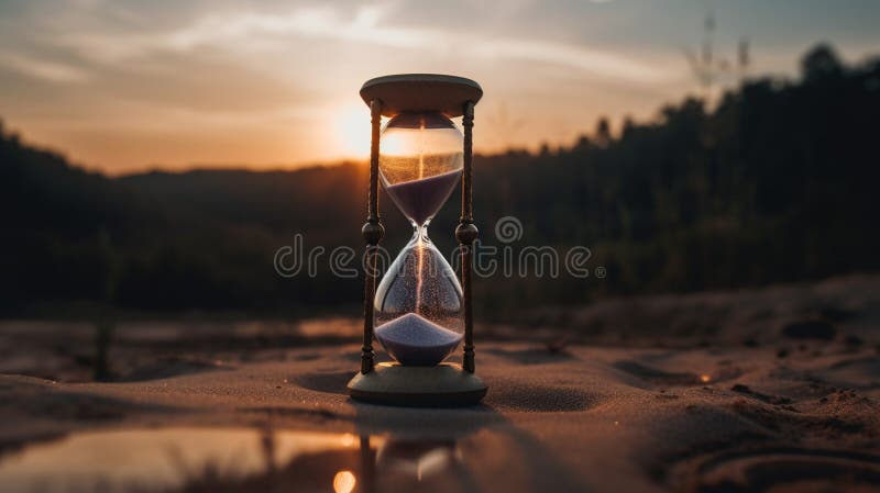 Hourglass in the dawn time stock illustration. Illustration of glow ...