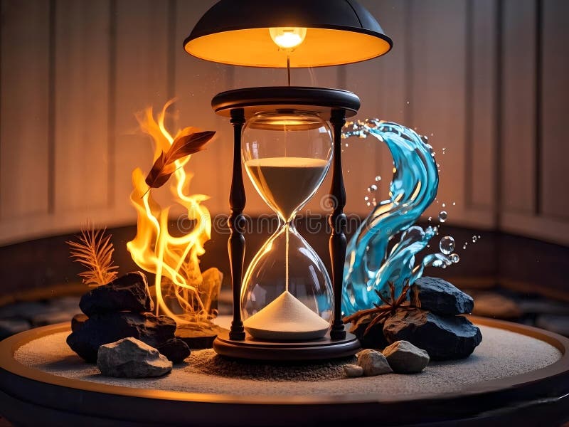 Hourglass Depicting Fire and Water in Surreal Artistic Composition ...