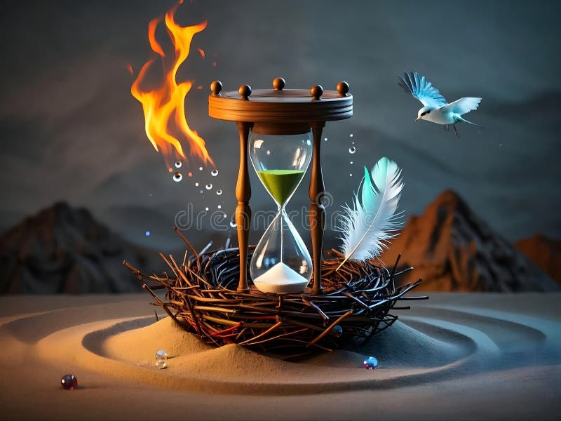 Hourglass Depicting Fire and Water in Surreal Artistic Composition ...