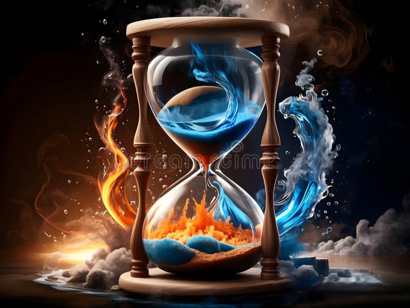 Hourglass Depicting Fire and Water in Surreal Artistic Composition ...