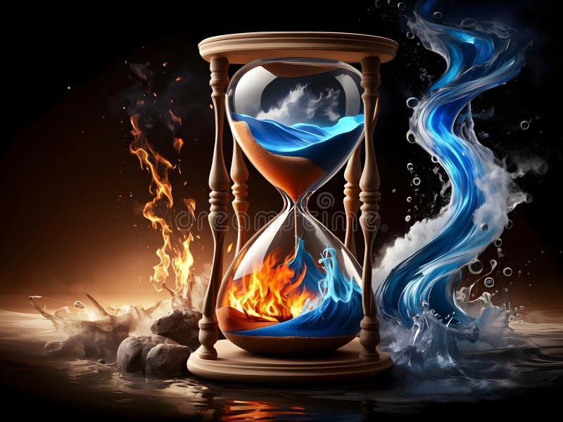 Hourglass Depicting Fire and Water in Surreal Artistic Composition ...