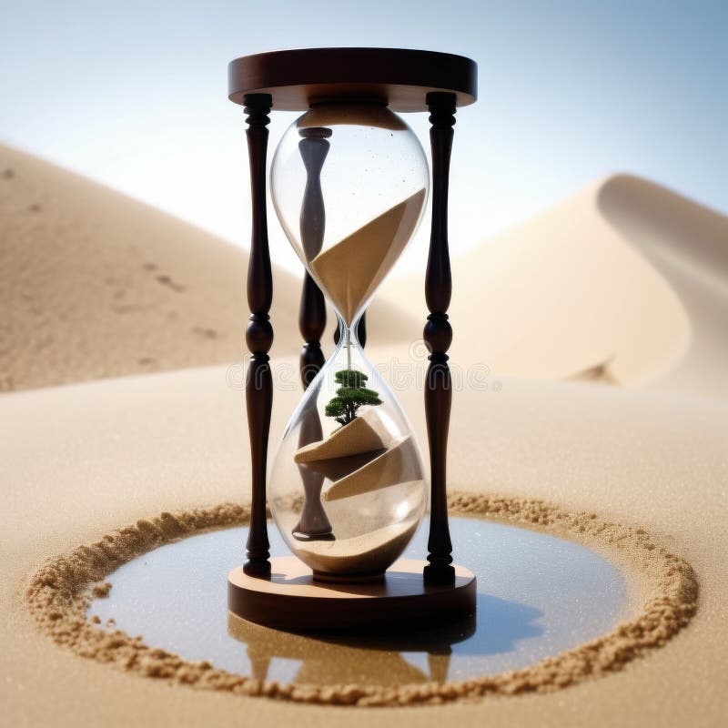 Hourglass in Desert with Green Sapling Inside Symbolizing Time and ...