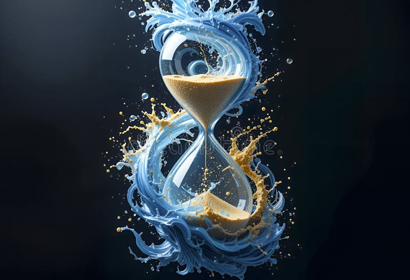 An Hourglass with a Dynamic Splash of Blue Water, Capturing the ...