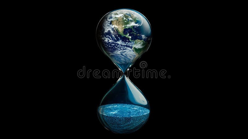 Hourglass with Earth and Water Symbolizing Climate Change Stock Photo ...