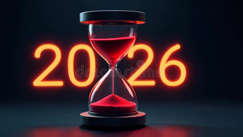 Hourglass with Falling Red Sand and Glowing 2026 Sign Symbolizing Time ...
