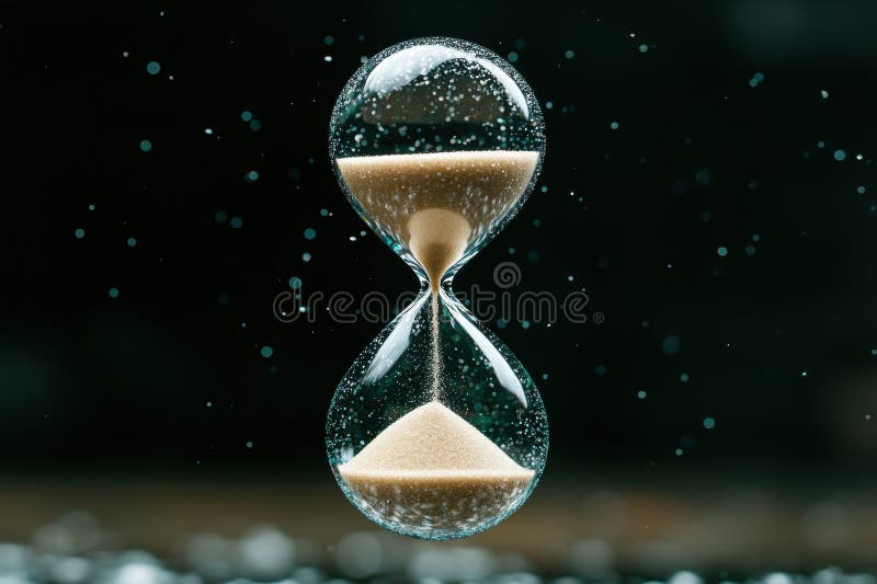Hourglass with Falling Sand and Glowing Particles Stock Illustration ...