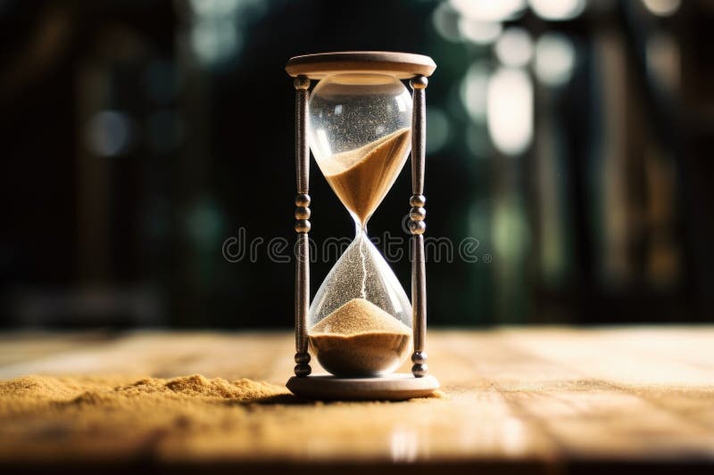 An Hourglass with Falling Sand on a Table Stock Image - Image of ...