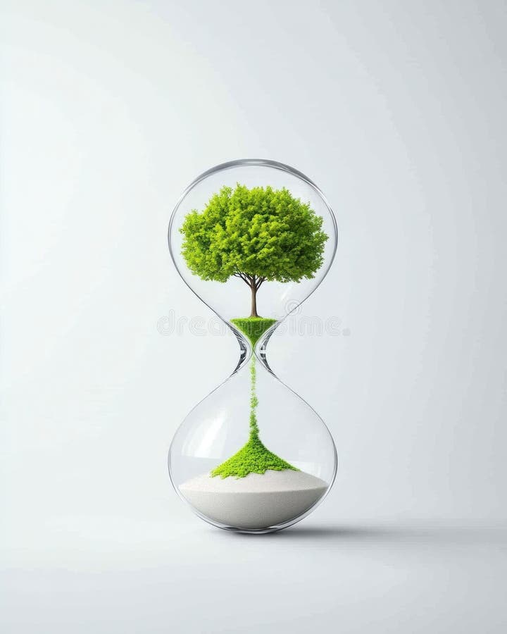 Hourglass with Falling Sand Transforming into Budding Trees Stock ...