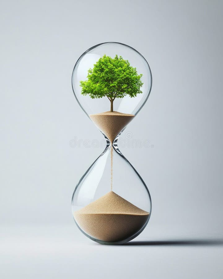 Hourglass with Falling Sand Transforming into Budding Trees Stock ...