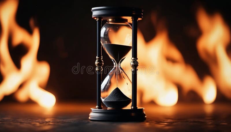 Hourglass and Fire Background, Generative Ai Stock Illustration ...