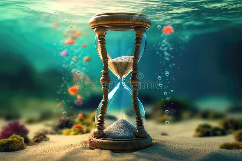 Hourglass with Floating Bubbles on a Vibrant Underwater Background ...