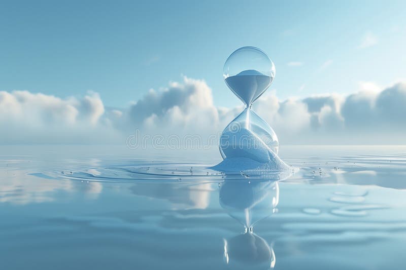 Hourglass Floating on Calm Water with Clouds in the Sky Stock Image ...